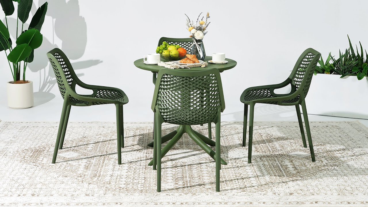 Modern 5-Piece Resin Round Patio Dining Table Set with Stackable Patio ...