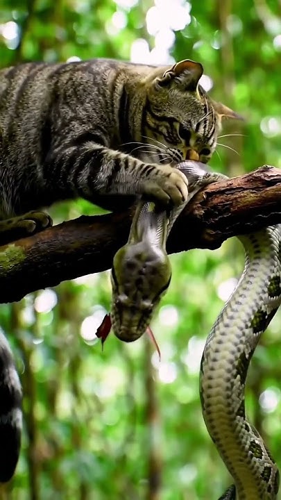 "Cat vs Python! 🐱⚔️ Giant Snake Caught in Deadly Grip 😱 #ytshorts # ...