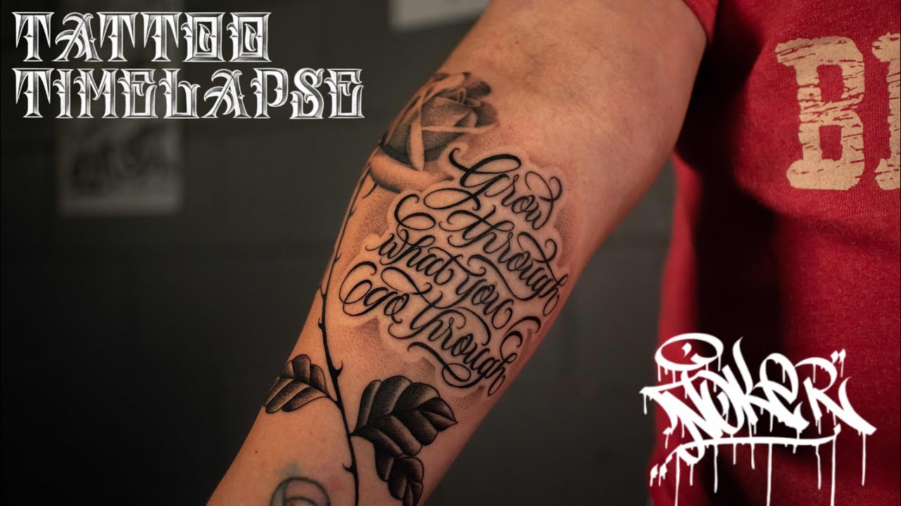 Tattoo Time Lapse (Custom Script Lettering & Rose 🌹) - YouTube