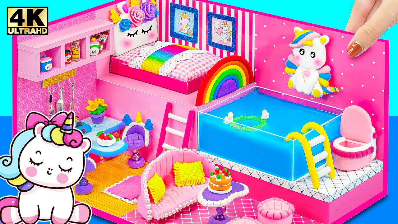 How To Make Easy Pink Bunny House with Bunk Bed, Rainbow Stairs from ...