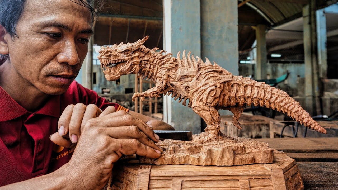 How to Make TRANSFORMERS T-REX Out of WOOD - Carving Dinosaurs - YouTube