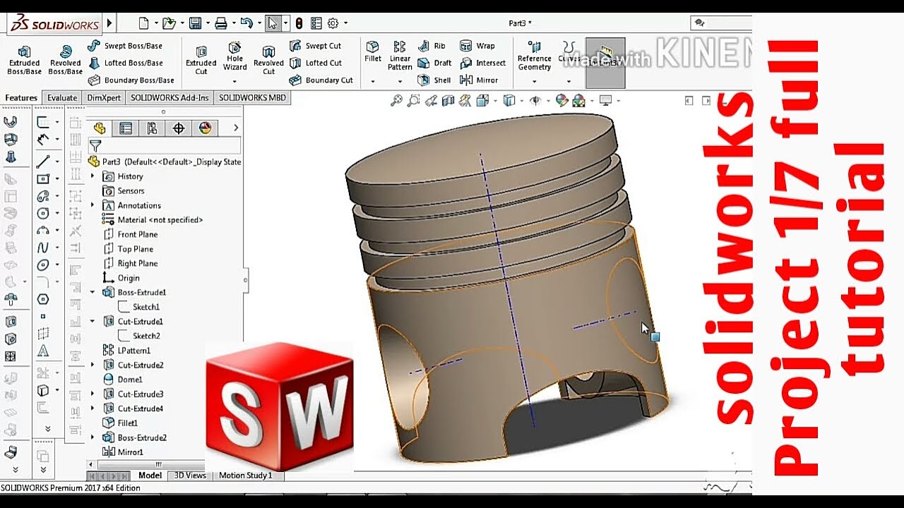 solidworks Tutorial | how to make piston head | full tutorial in urdu and hindi | project ...