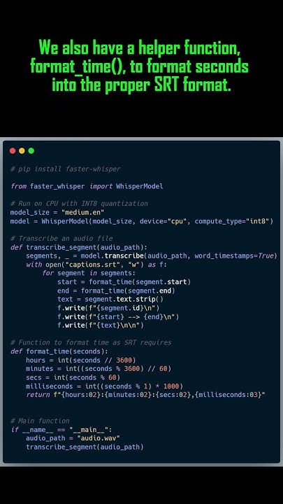 How to create captions with Fast Whisper and Python #python #coding # ...