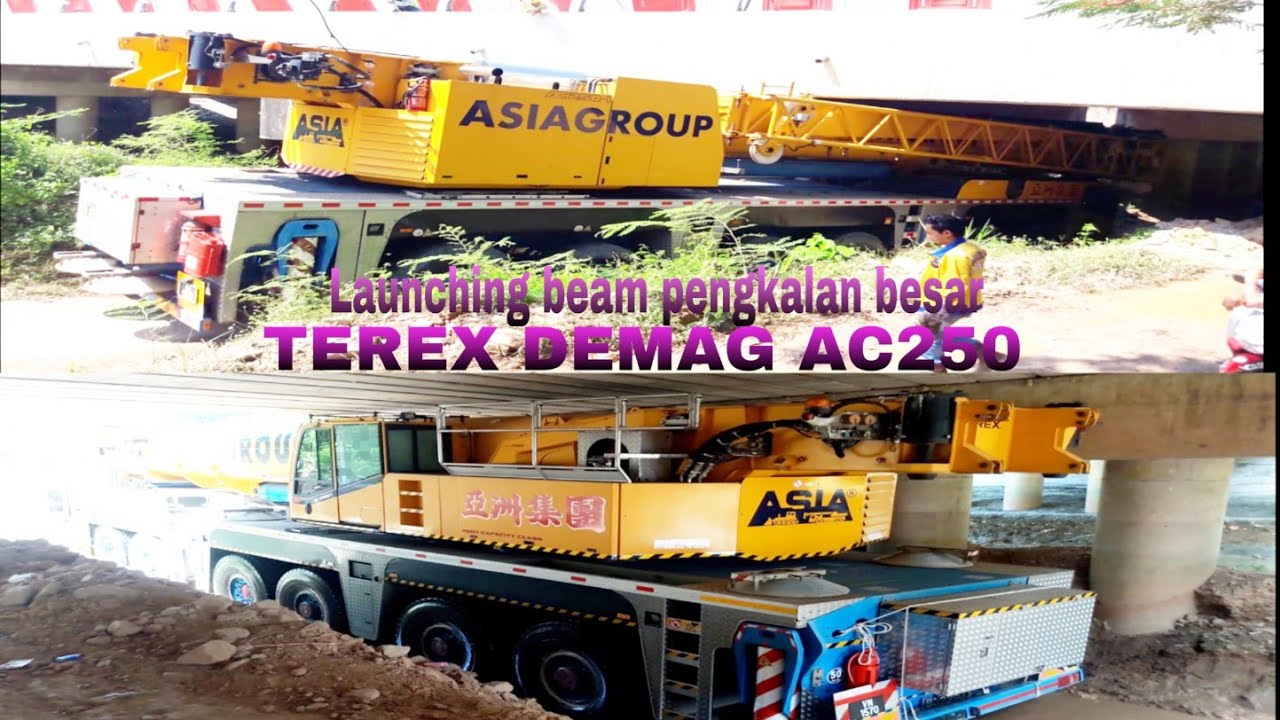 2 Mobile crane TEREX DEMAG AC250 launching beam - YouTube
