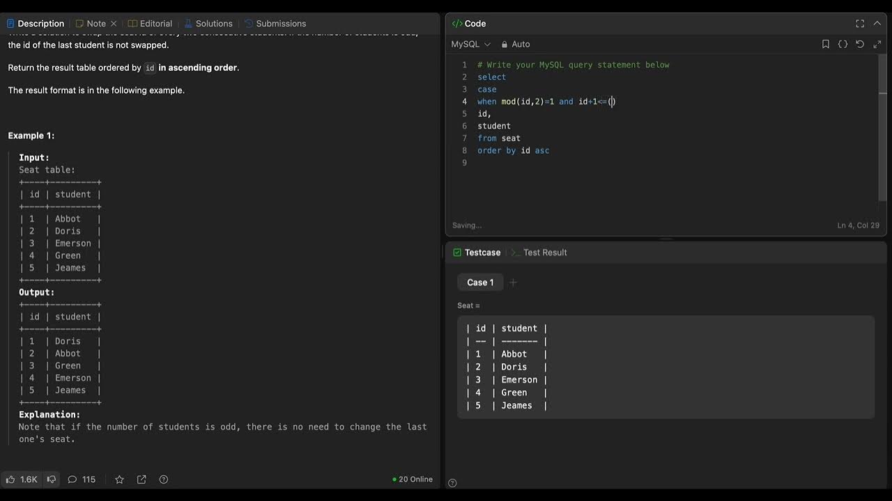 LeetCode:626. Exchange Seats - YouTube