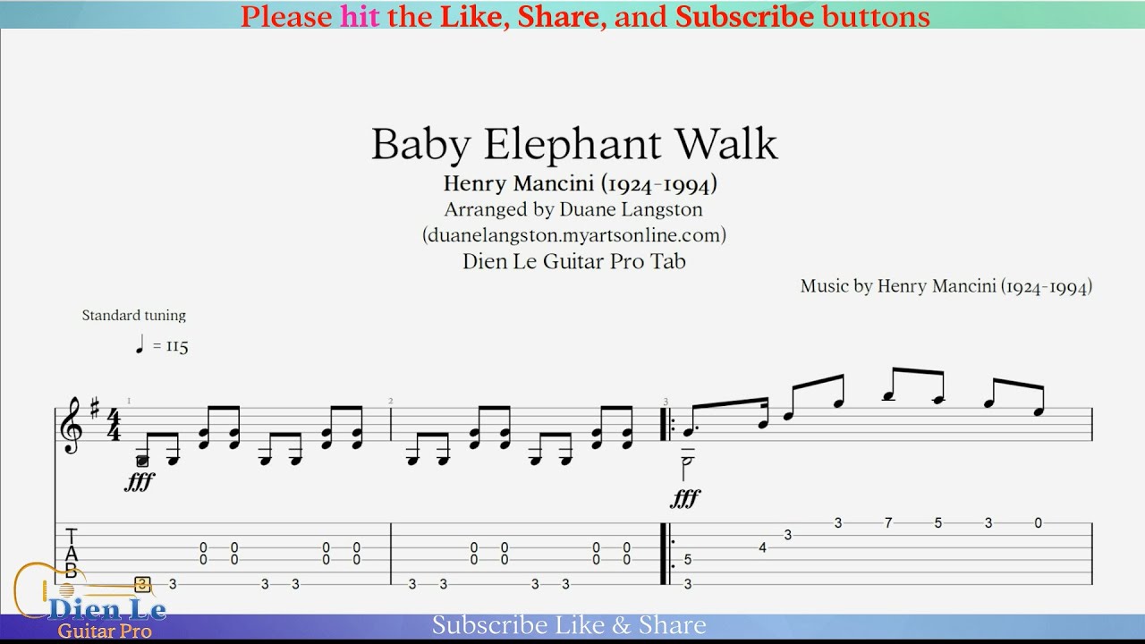Baby Elephant Walk - Henry Mancini (1924-1994) - Arr for Acoustic ...