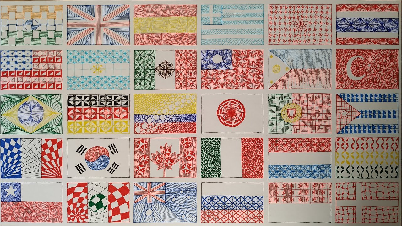 🚩 how to draw FLAGS of the World / speed drawing MANDALA / cómo dibujar ...