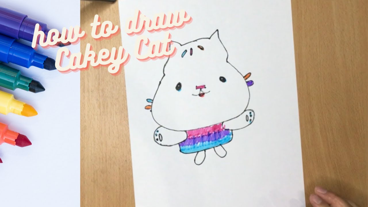 How To Draw Cakey Cat From Gabby's Dollhouse - YouTube