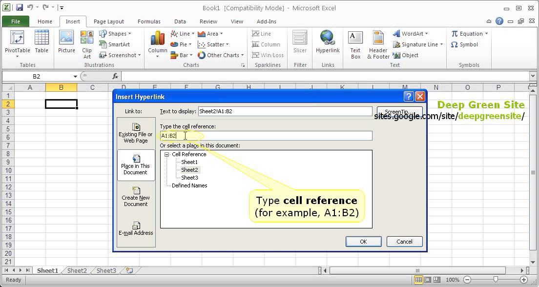 MS Excel 2010 How To Create Hyperlink To Worksheet cells Range Within MS Excel 2010 How To Create Hyperlink To Worksheet cells Range Within