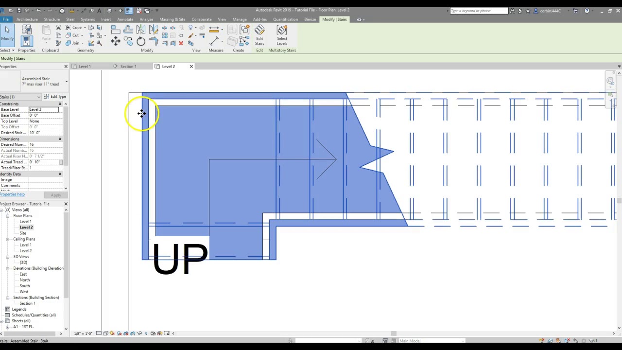 Revit Tutorial - Adding a stair and adding a wall under the - YouTube