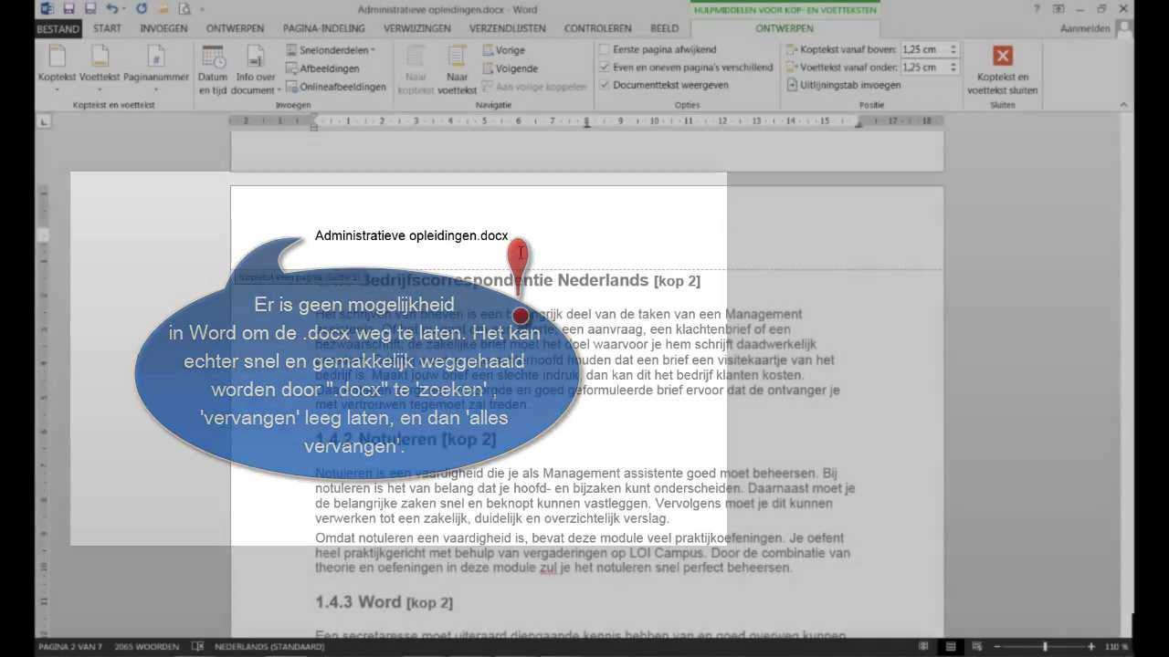 Word 2013: koptekst toepassing: invoegen van de hoofdstuktitel ...
