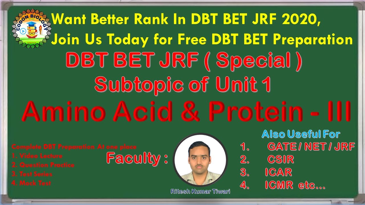 Amino Acid & Protein , DBT JRF Special video Series 3 Amino Acid ...