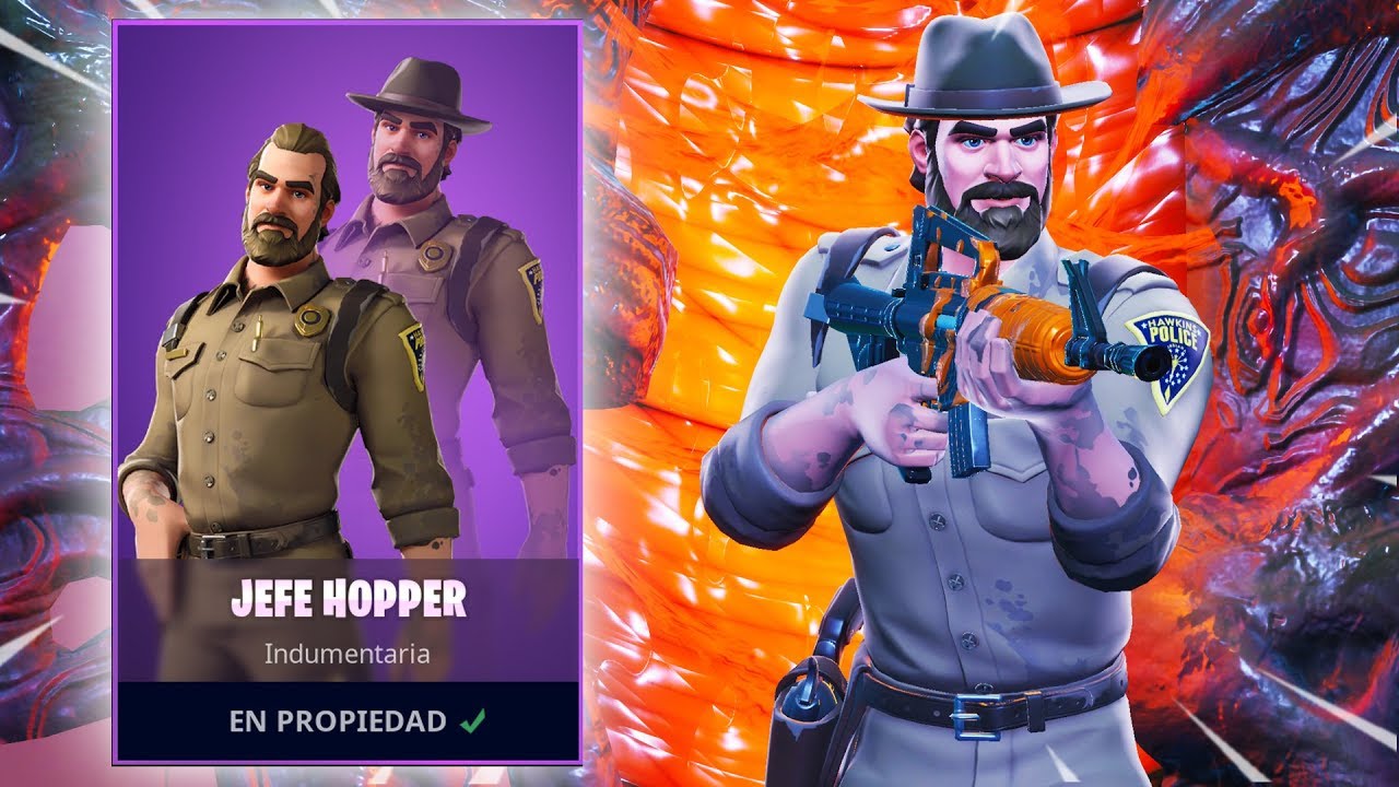 AHORA JEFE HOPPER ! FORTNITE X STRANGER THINGS - NUEVO SKINS en ...