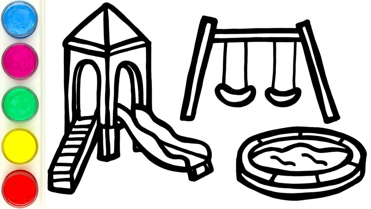 Learn to draw Play ground, Play ground drawing, Seesaw drawing, Swings ...