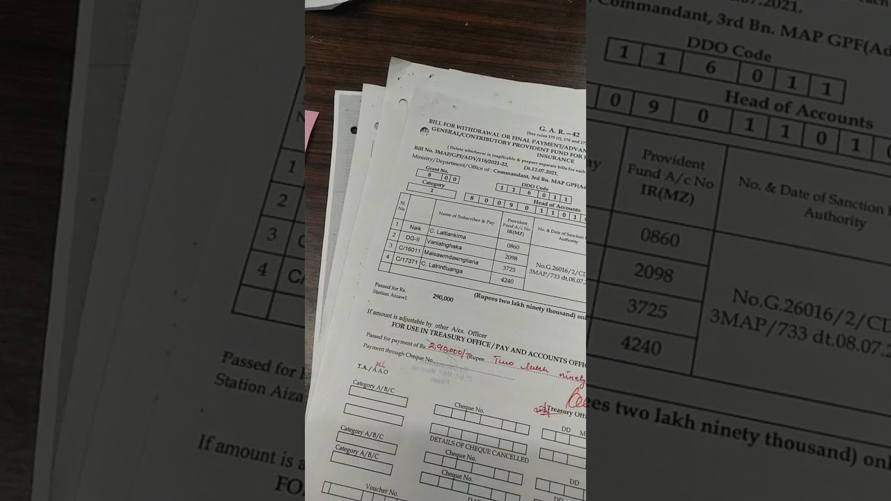 GPF Payment Bill (GAR 42, Sanction Order, GPF Statement) chilh khâwm ...