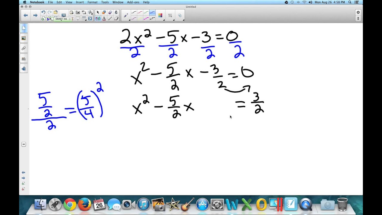 Solving a Quadratic Completing the Square a greater than 1 - YouTube
