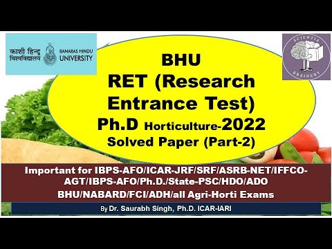BHU RET-2022 (Research Entrance Test Part-2) for Ph.D Horticulture ...