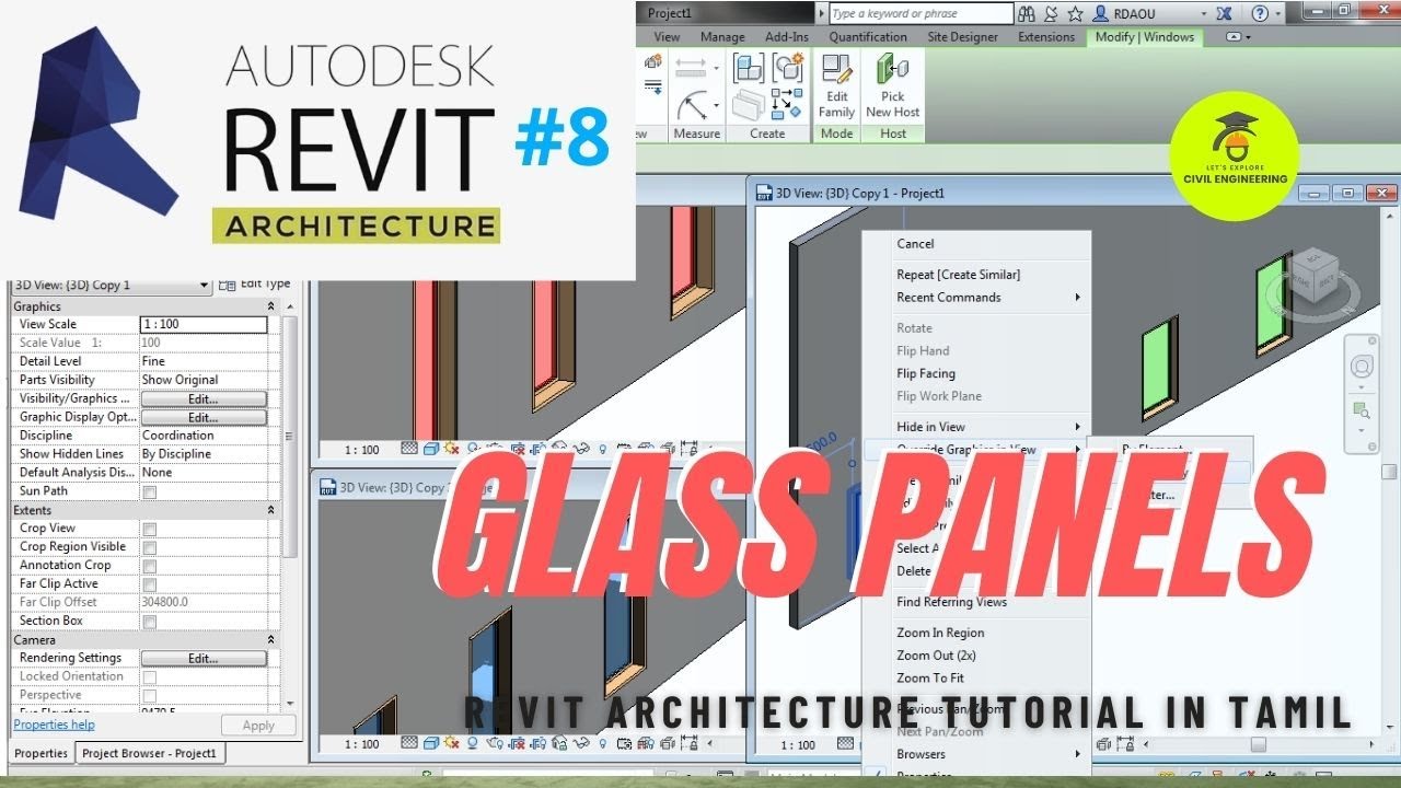 Revit Tutorial #8 | Development of Glass Panels in Revit architecture # ...