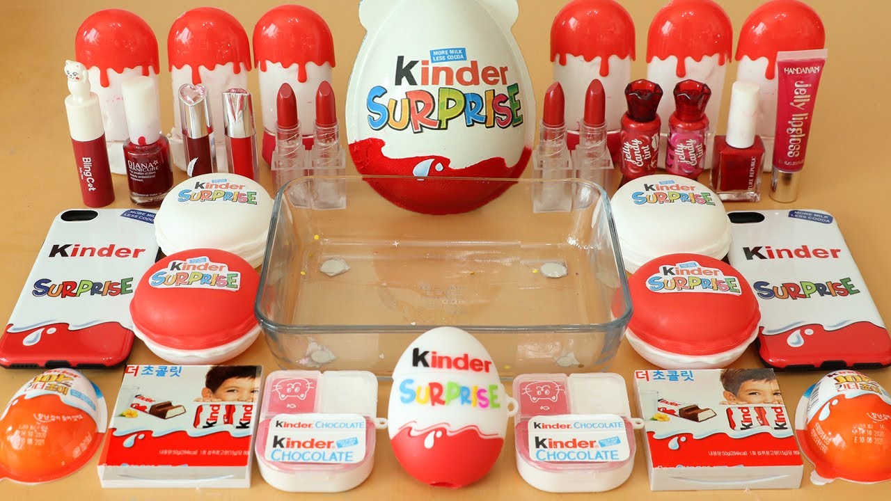 Mixing”Red Kinder Joy” Eyeshadow and Makeup,parts,glitter Into Slime ...