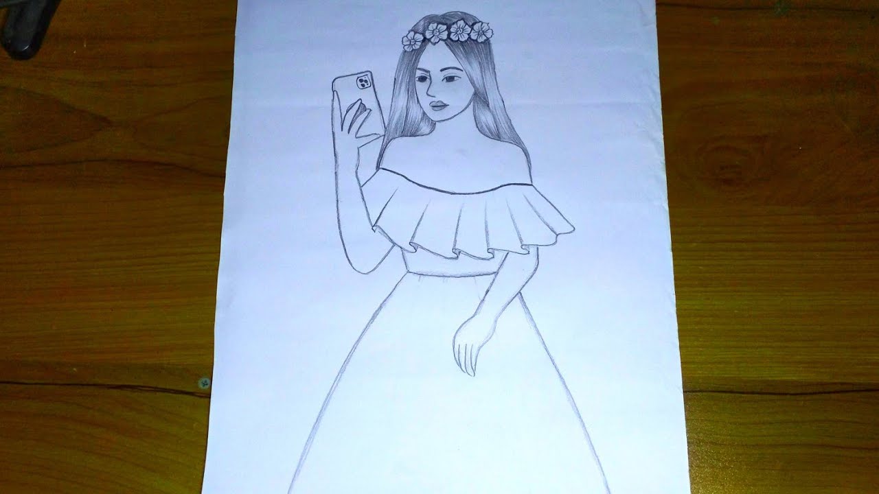 How to draw a picture of a girl while holding hands with a pencil - YouTube