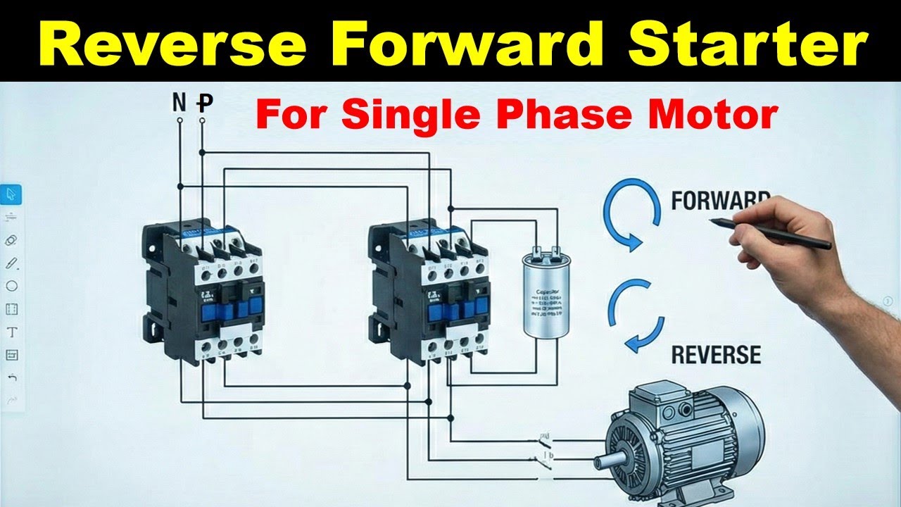 Single Phase Forward Reverse Starter | Complete Power & Control Wiring ...