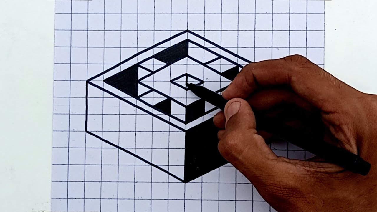 How to Draw 3D on Graph Paper 🔴 3D Illusion Cubes Drawing on Graph ...