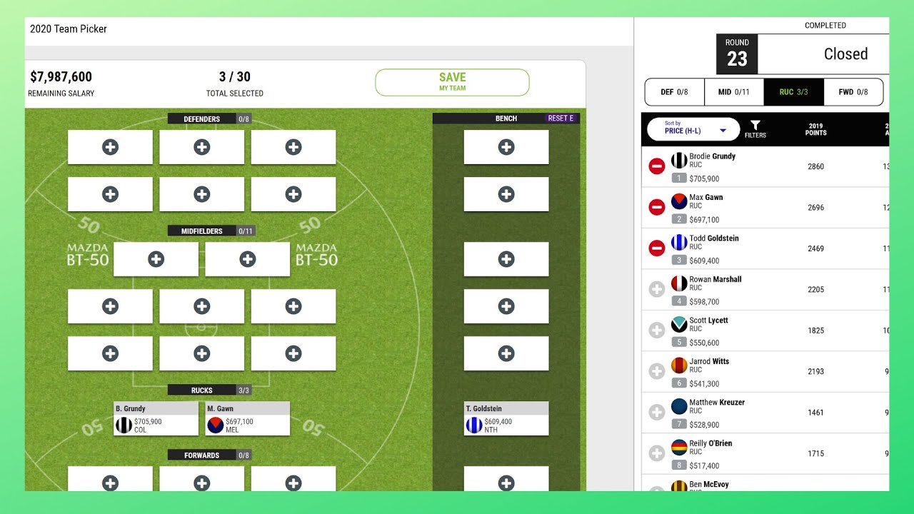 Supercoach 2020 AFL Ruck Options - YouTube