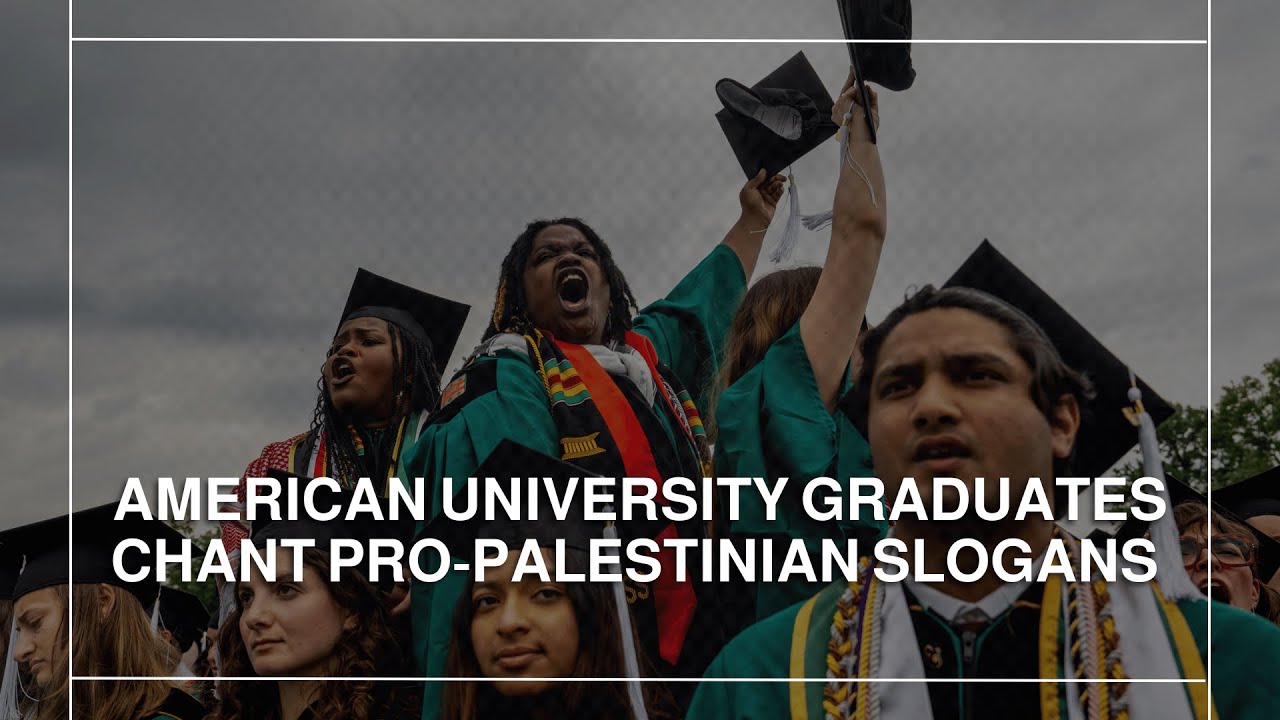 American university graduates chant pro-Palestinian slogans in ...