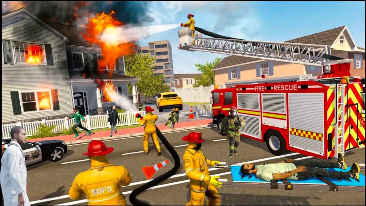 Fire fighter simulator game - fire fighter rescue game - fire brigade simulator - fire truck ...