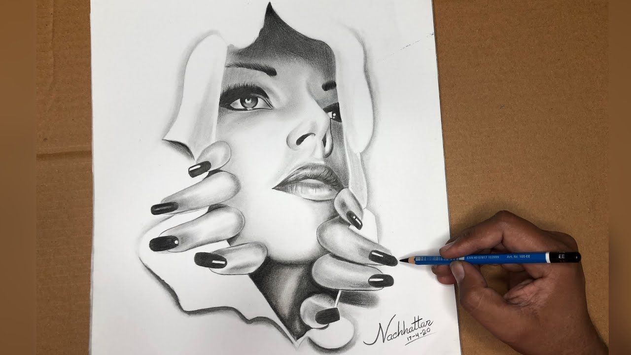 3D Girl Drawing Beautiful Portrait | Pencil Drawing - YouTube