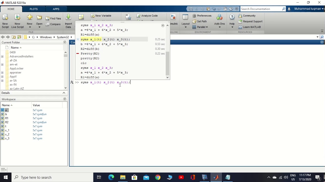 Derivative Of Equation Using Matlab With Respect To Single And Multiple Variable Youtube