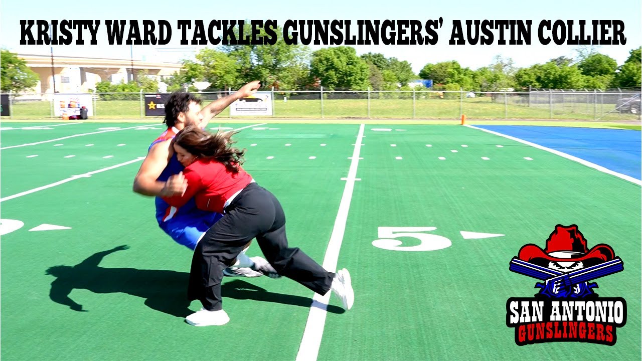 Kristy tackles San Antonio Gunslingers' Austin Collier - YouTube