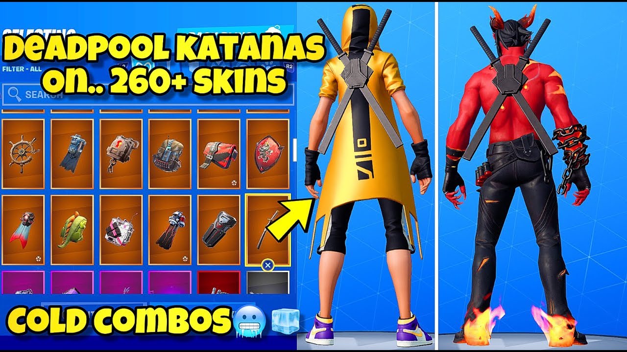 NEW DEADPOOL KATANA’S BACKBLING Showcased With ALL SKINS In Fortnite ...