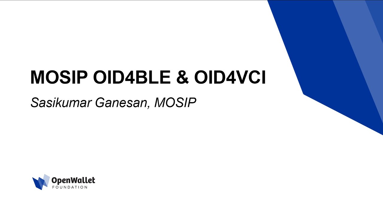 MOSIP OID4BLE & OID4VCI - Sasikumar Ganesan - MOSIP - YouTube