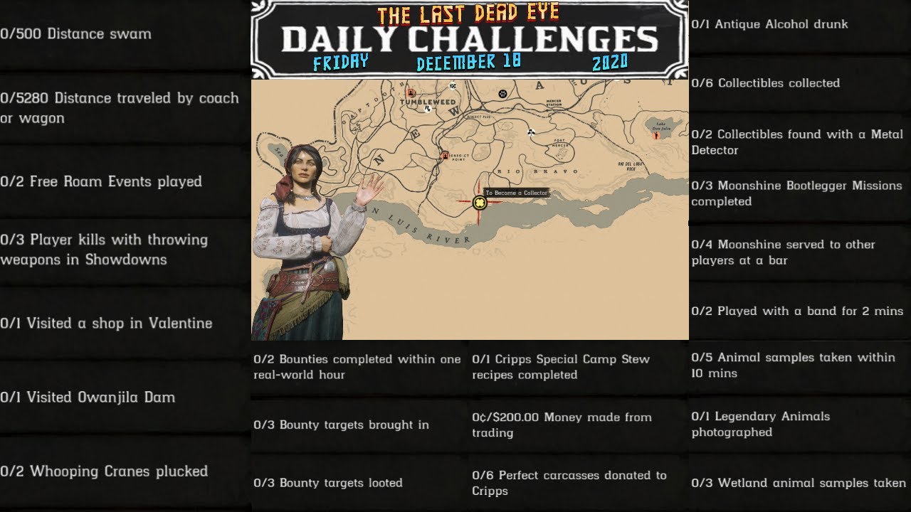 Daily Challenges Madam Nazar Whooping Crane Owanjila Dam Locations RDR2 ...