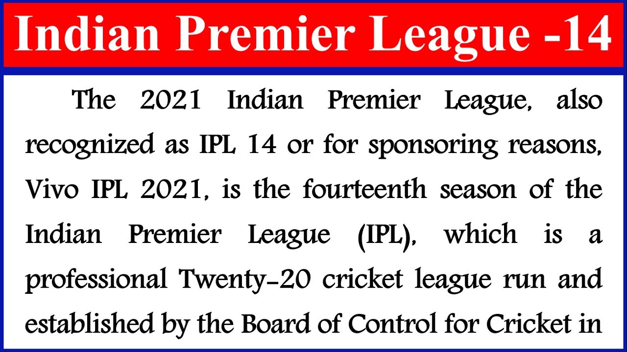 Essay on Indian Premier League - 14 in English- Essay speech on Indian ...