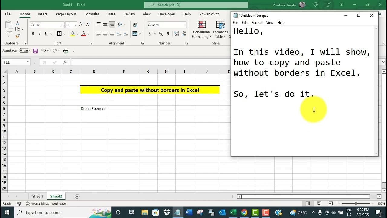 Copy and paste without borders in Excel - YouTube