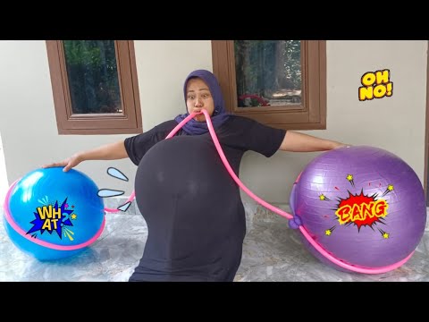 Kagett..!! Tingkah lucu mama tiup dua angin balon jumbo perut jadi gendut