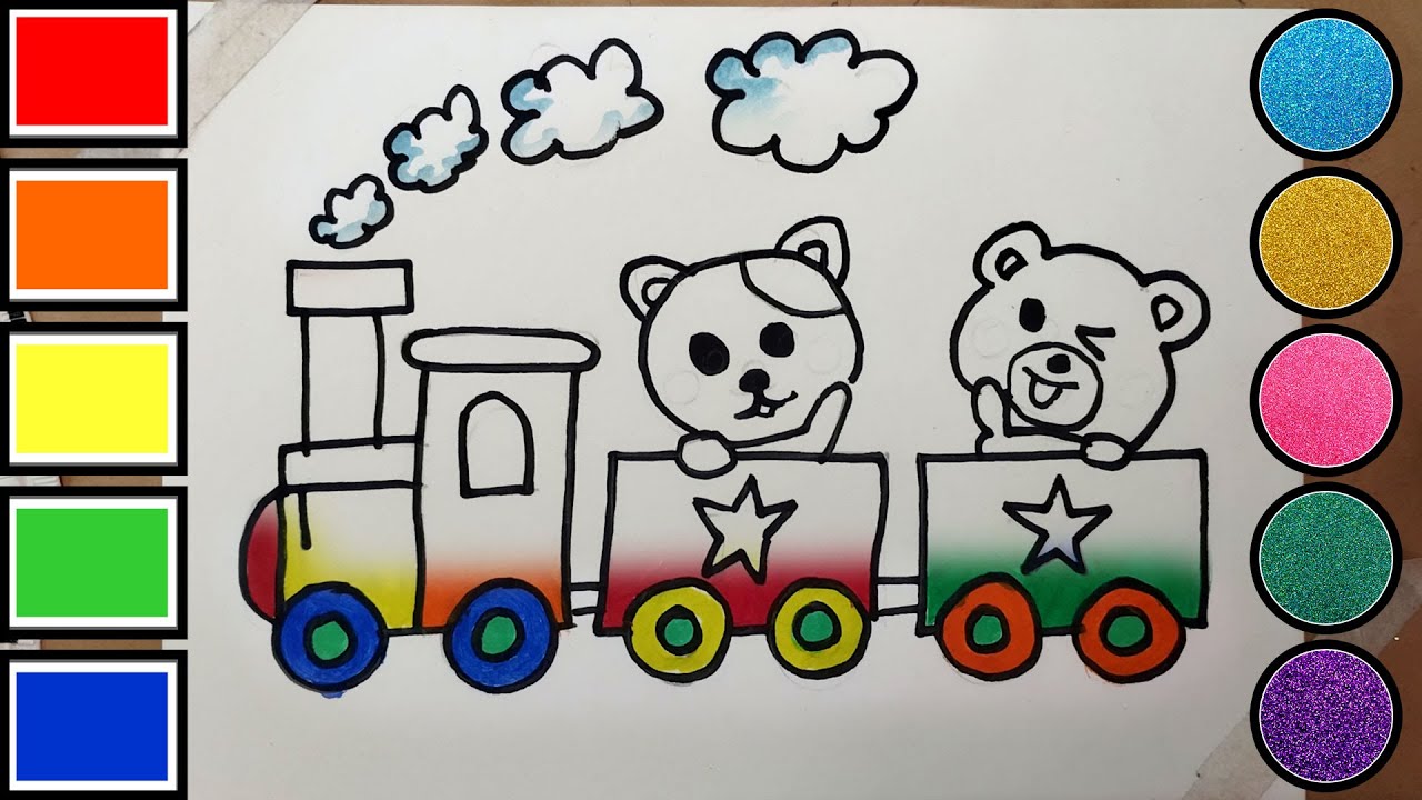 Toy Train Drawing, Painting & Coloring For Kids Toddlers_ Child Art ...