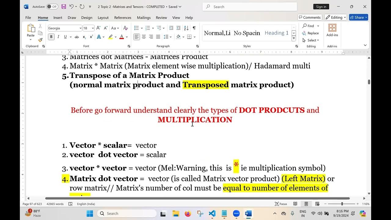 Day 03-DSIT- Matrices and Tensors (Linear Algebra Part 2) Mathematics for Machine Learning & DL ...