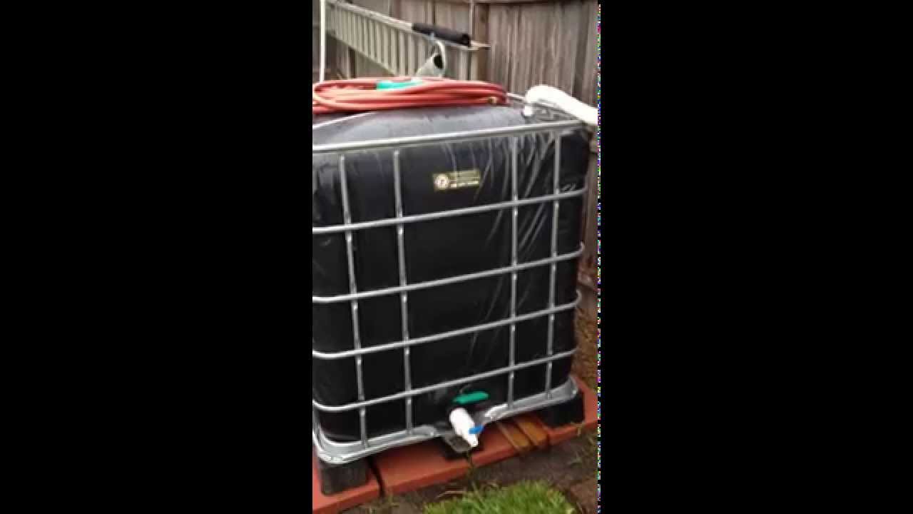 IBC TOTE - RAIN BARREL WITH A RAIN RESERVE DIVERTER - TEST - YouTube