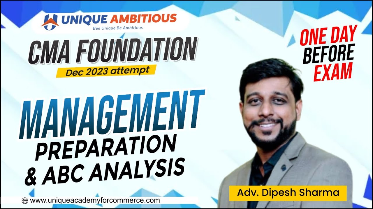 CMA Foundation || Management - One day before exam Tips & ABC Analysis ...