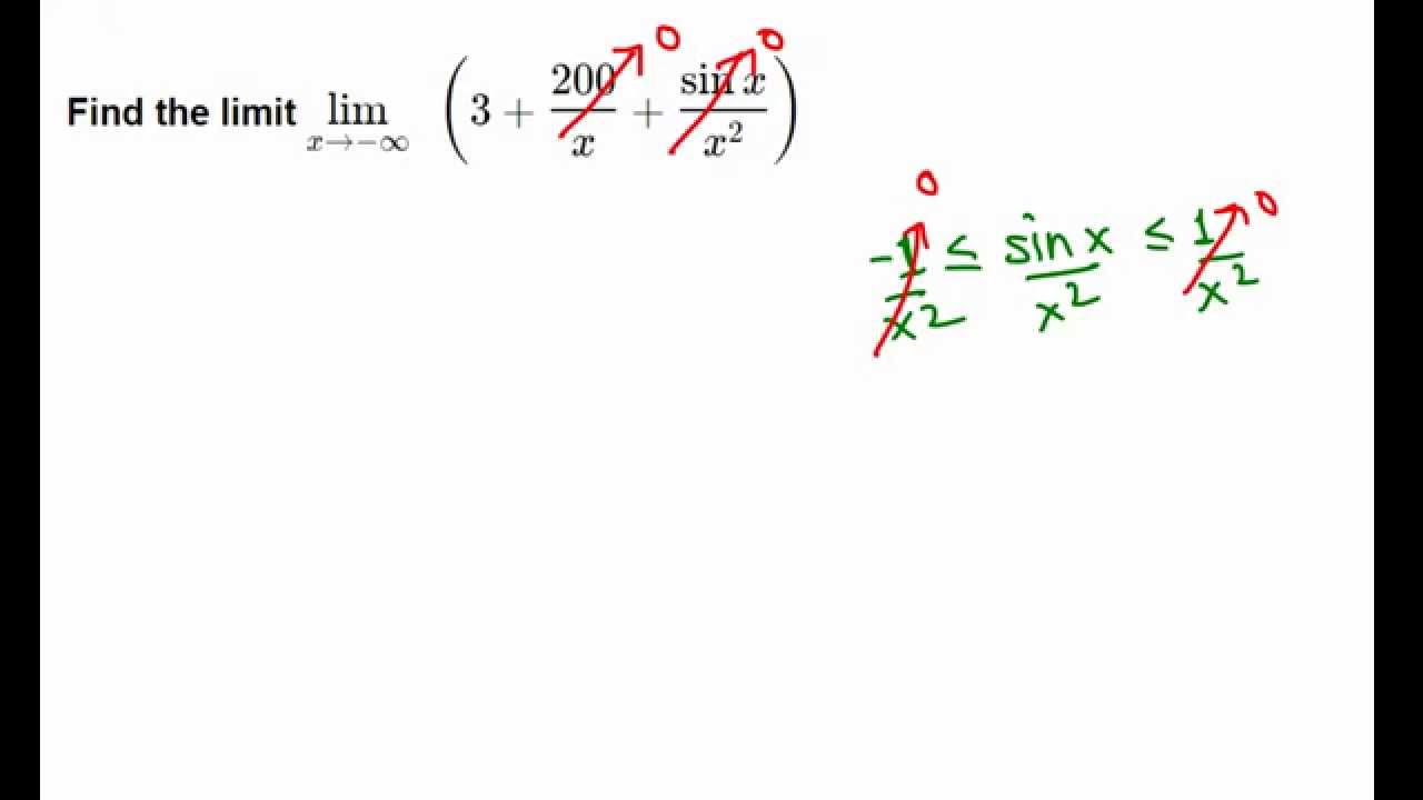 Calculus I: Limits at infinity example 4 (squeeze theorem) - YouTube