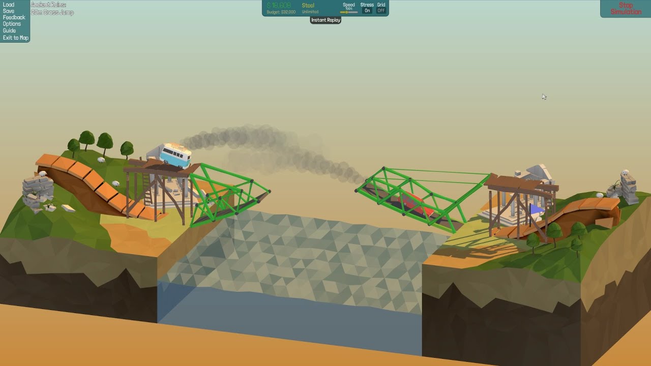 Poly Bridge Walkthrough - Ancient Ruins - 20m Cross Jump - YouTube