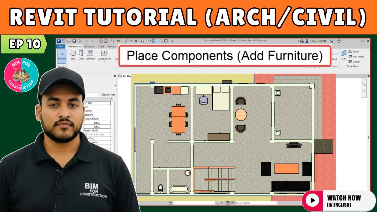 #10 Revit Architecture: Place Component in Revit (Add Furniture) - YouTube