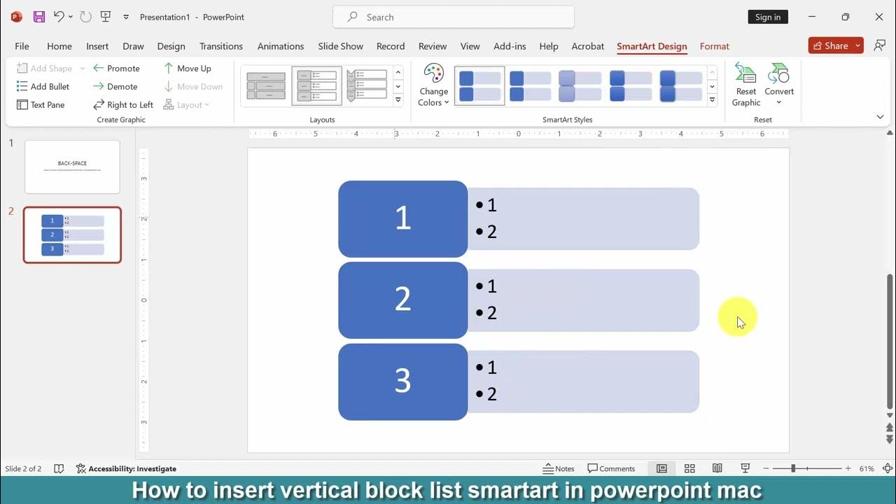 How to insert vertical block list SmartArt in PowerPoint mac - YouTube