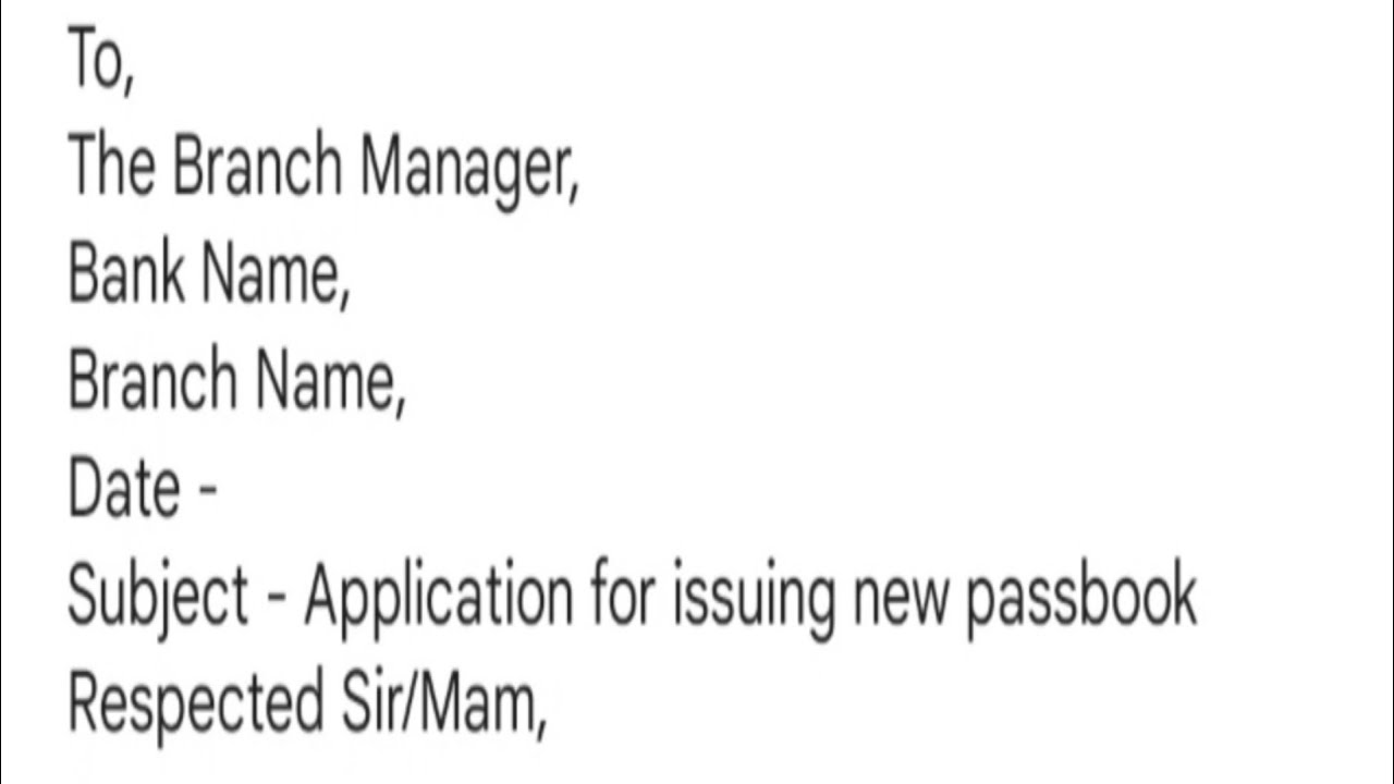 Application to Bank Manager Issuing New Passbook | Application for New ...