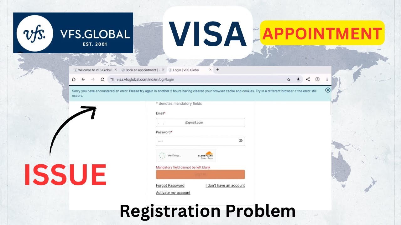 Vfs Global Visa appointment Problem Try after 2 hours clear your ...