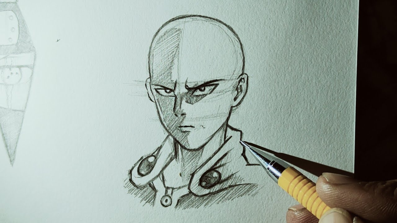 saitama serious face speed drawing - one punch man - YouTube