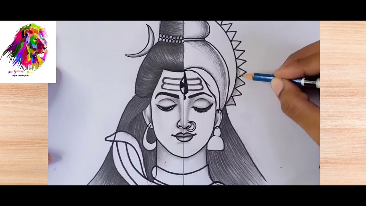 Shiv Parvati half face skech||shiv parvati half face drawing,#drawing # ...